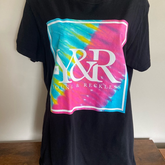 Young & Reckless | Shirts | Young Reckless Black Tee With Colorful Logo ...